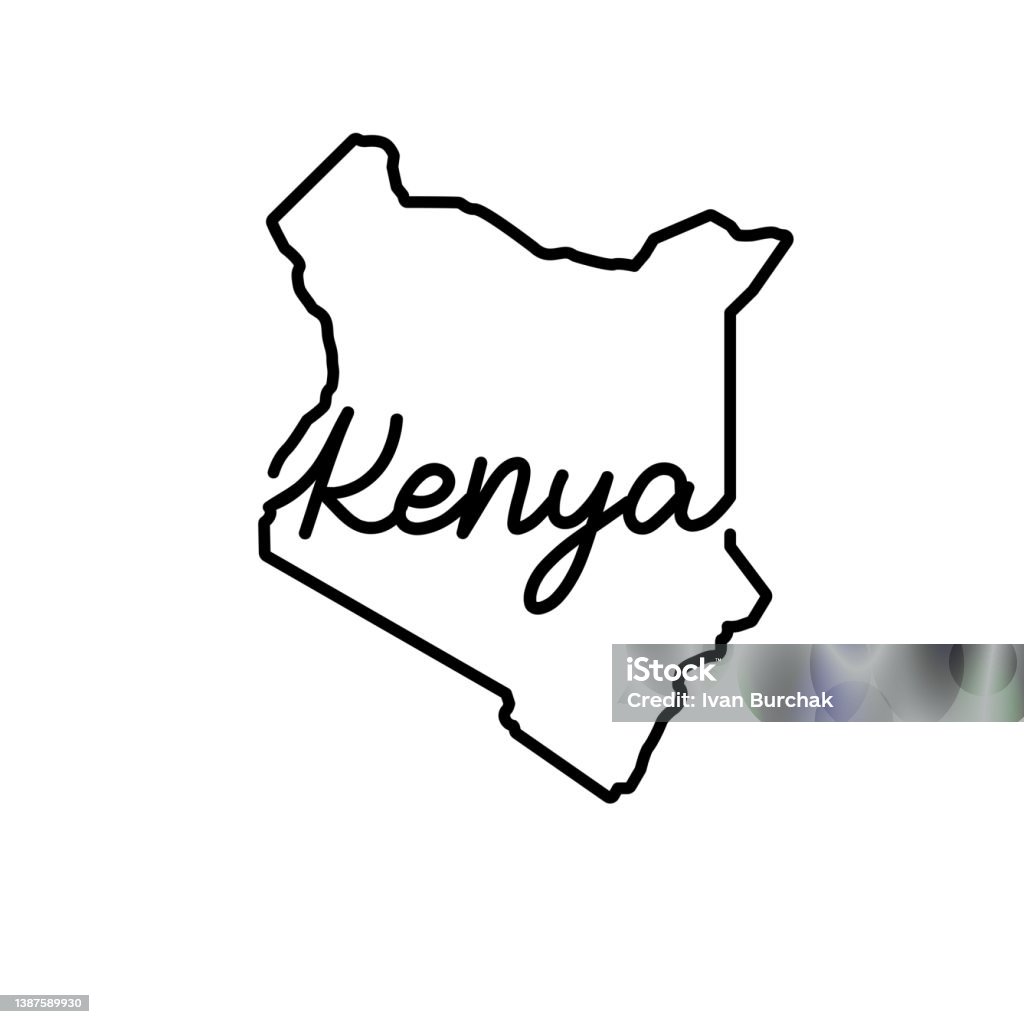 Carte Du Kenya Avec Le Nom Manuscrit Du Pays Dessin Au Trait Continu