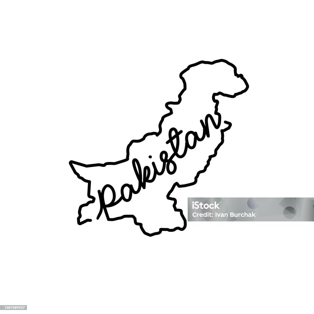 Carte Du Pakistan Avec Le Nom Manuscrit Du Pays Dessin Au Trait Continu