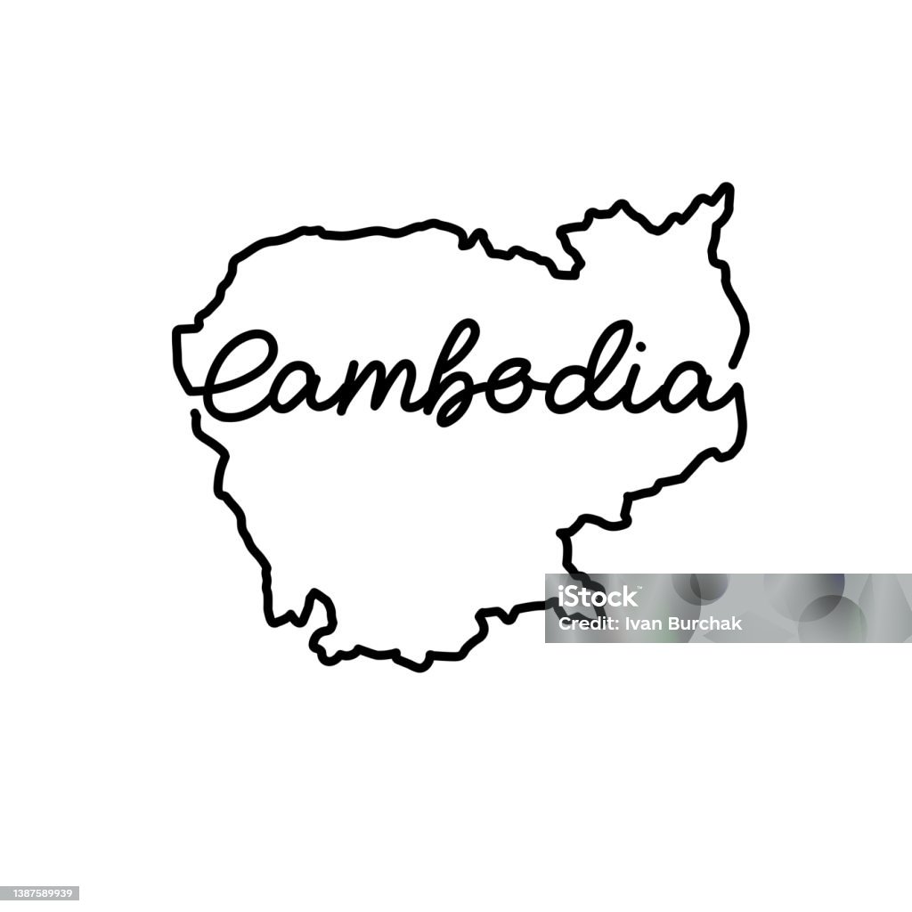 Carte Du Cambodge Avec Le Nom Manuscrit Du Pays Dessin Au Trait Continu