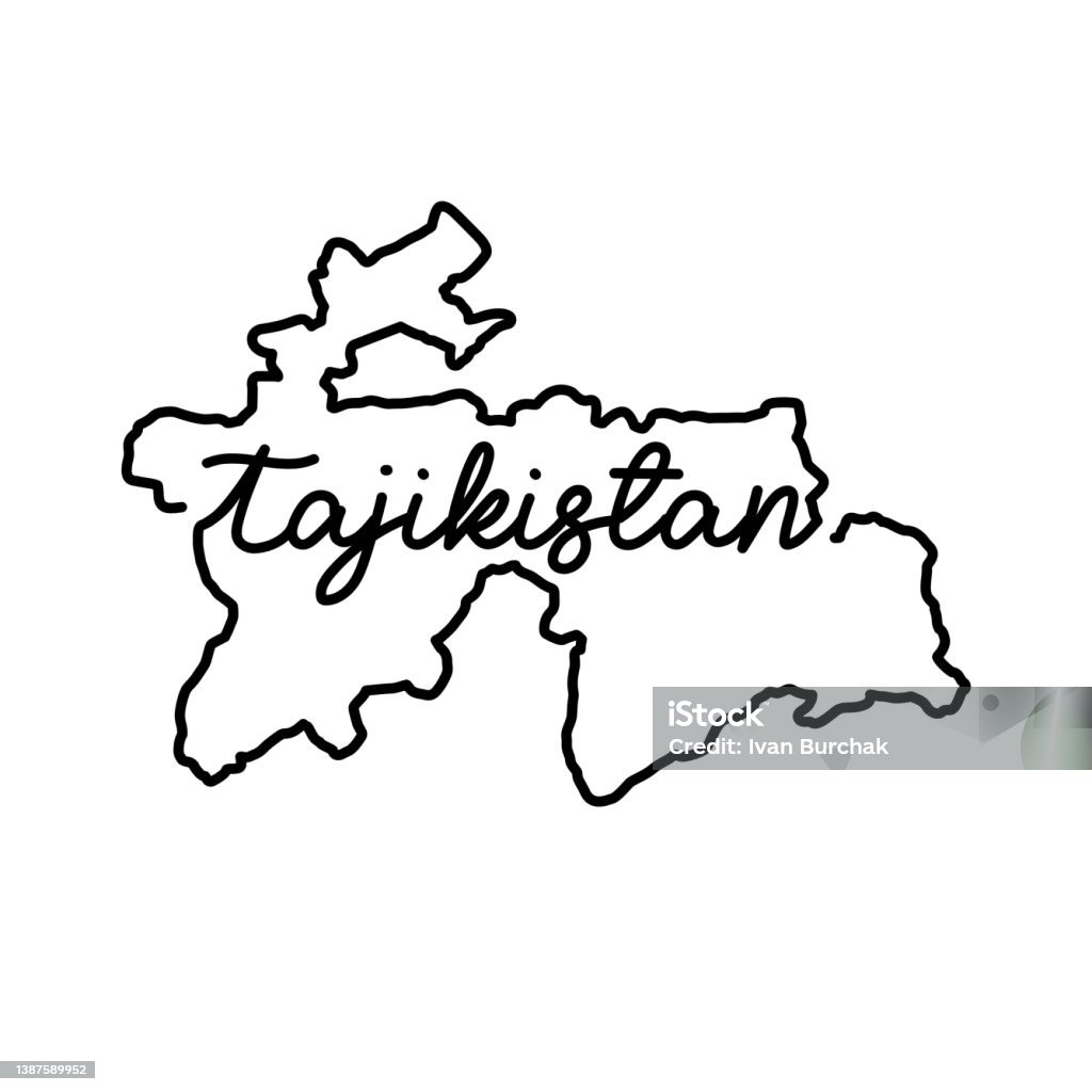 Carte Du Tadjikistan Avec Le Nom Manuscrit Du Pays Dessin Au Trait