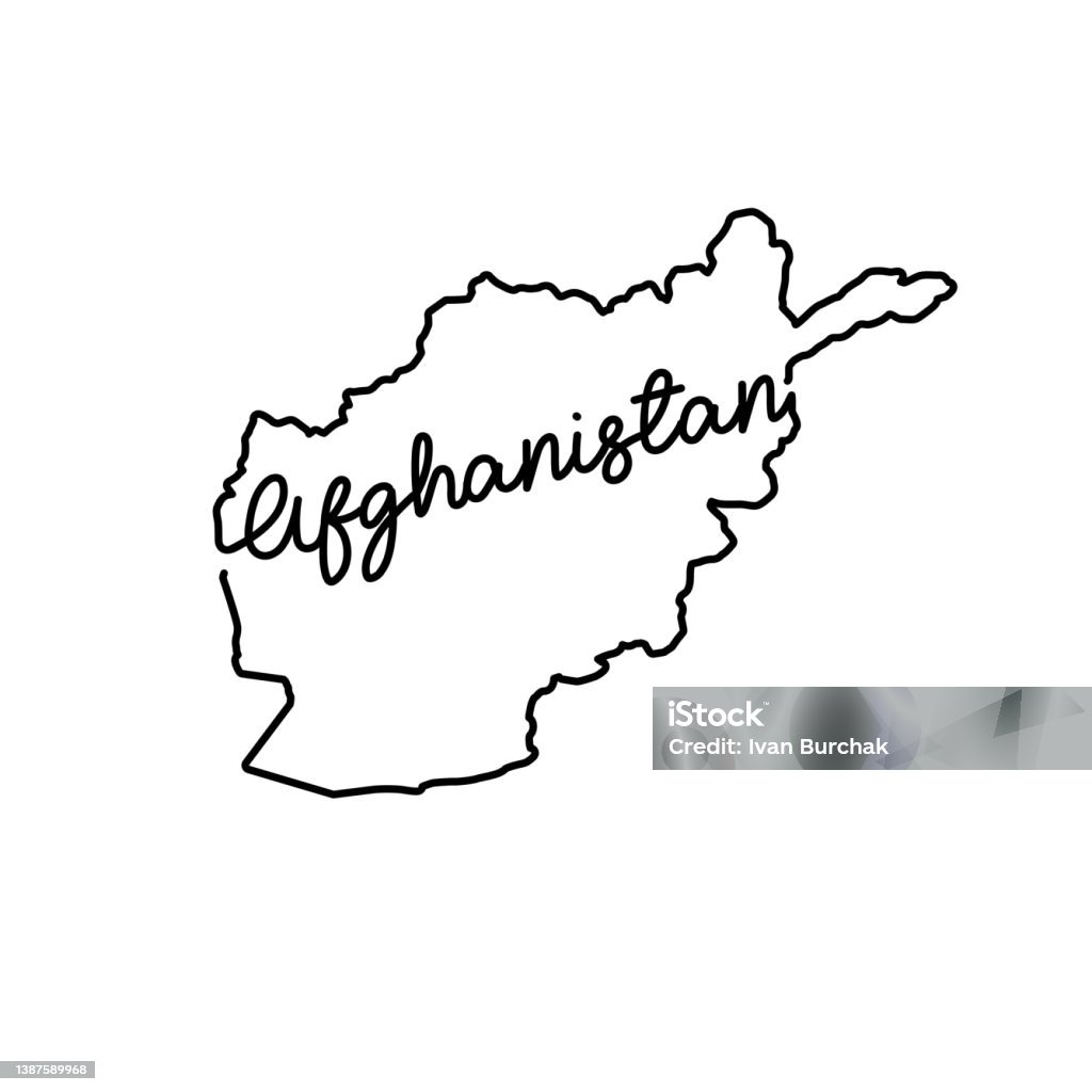 Carte De Contour De Lafghanistan Avec Le Nom Manuscrit Du Pays Dessin