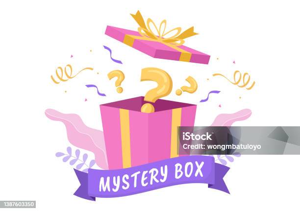 Kotak Hadiah Misteri Dengan Kotak Kardus Terbuka Di Dalam Dengan Tanda