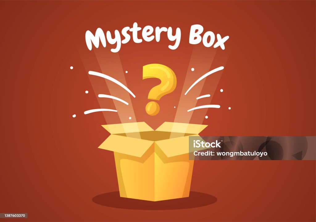 Kotak Hadiah Misteri Dengan Kotak Kardus Terbuka Di Dalam Dengan Tanda