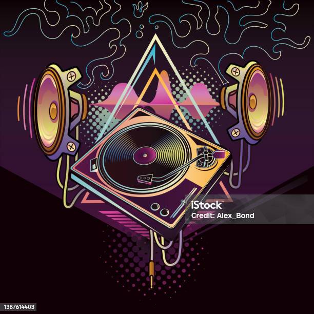 Meja Putar Dan Pengeras Suara Musik Elektronik Psychedelic Desain Musik ... Meja Putar Dan Pengeras Suara Musik Elektronik Psychedelic Desain Musik ...