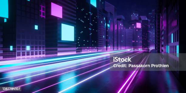3d Rendering Latar Belakang Kota Cyberpunk Futuristik Foto Stok Unduh