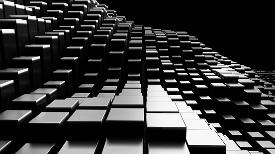Abstract Background Of Random Black Cube Block Wave Pattern 3d