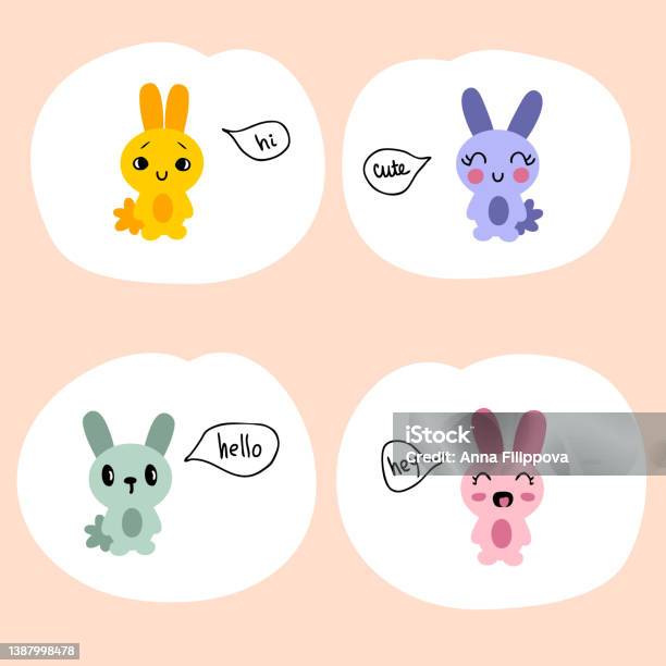 Ensemble Dautocollants De Lapins Parlants Dessinés À La Main Parfait