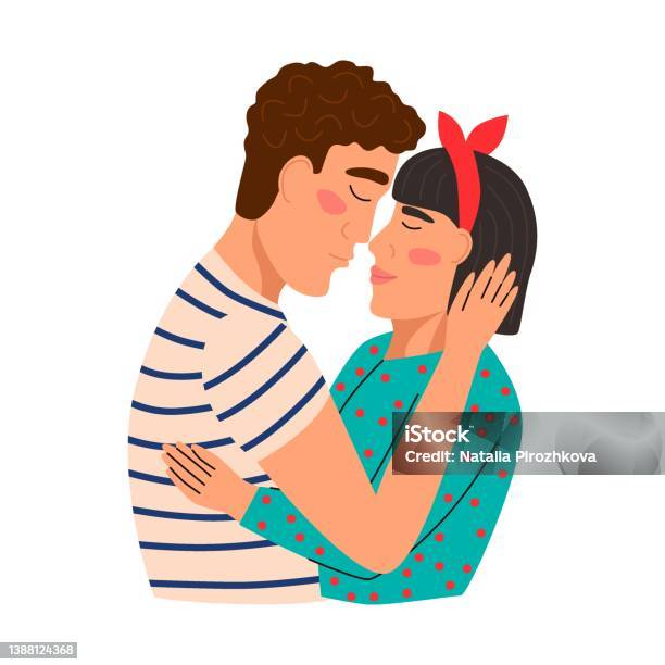 Jeune Homme Et Femme Sembrassant Le Couple Sembrasse Illustration