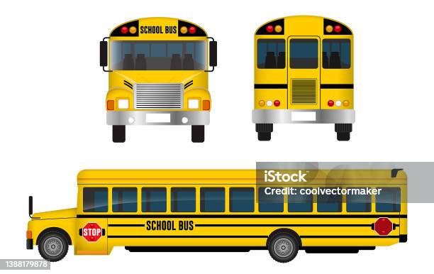 Ensemble Réaliste Dautobus Scolaire Isolé Ou Jaune Transport Scolaire