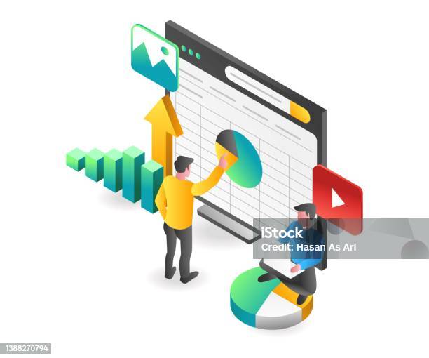 Ilustrasi Isometrik Datar Konsep Halaman Landing Analisis Program Excel
