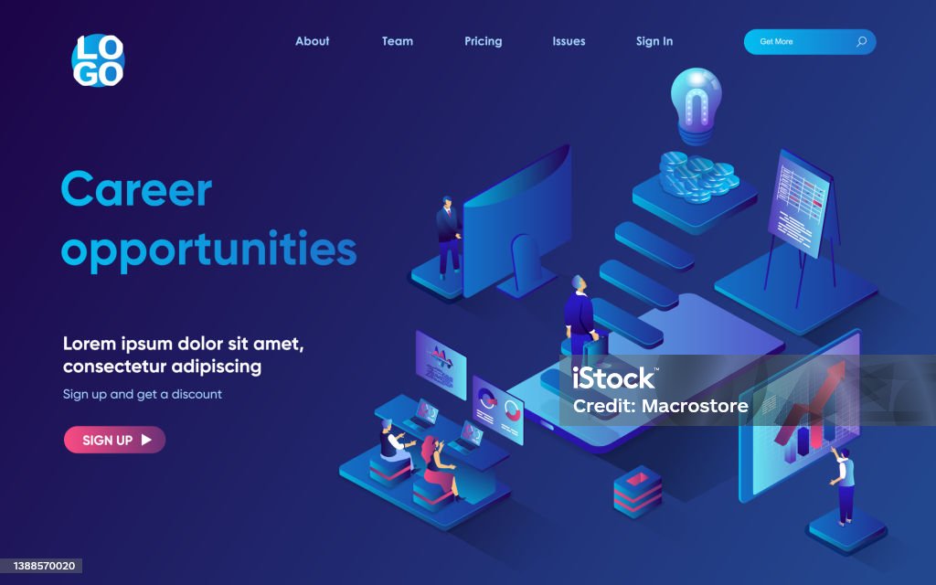 Konsep Peluang Karir 3d Isometric Web Landing Page Orang Yang Bekerja