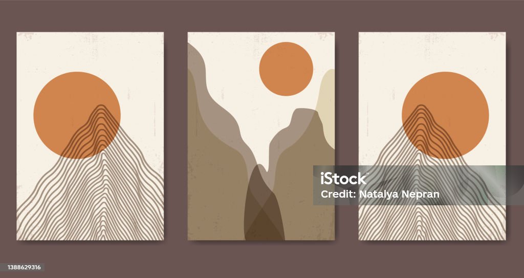 Poster Lanskap Gunung Kontemporer Abstrak Latar Belakang Boho