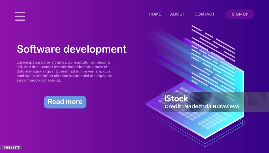Software Development Programming Language Coding Isometric Computer With Digital Application