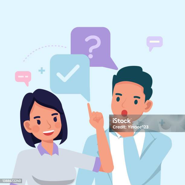 Pria Dan Wanita Memikirkan Sesuatu Untuk Menemukan Solusi Konsep Tanya ... Pria Dan Wanita Memikirkan Sesuatu Untuk Menemukan Solusi Konsep Tanya ...