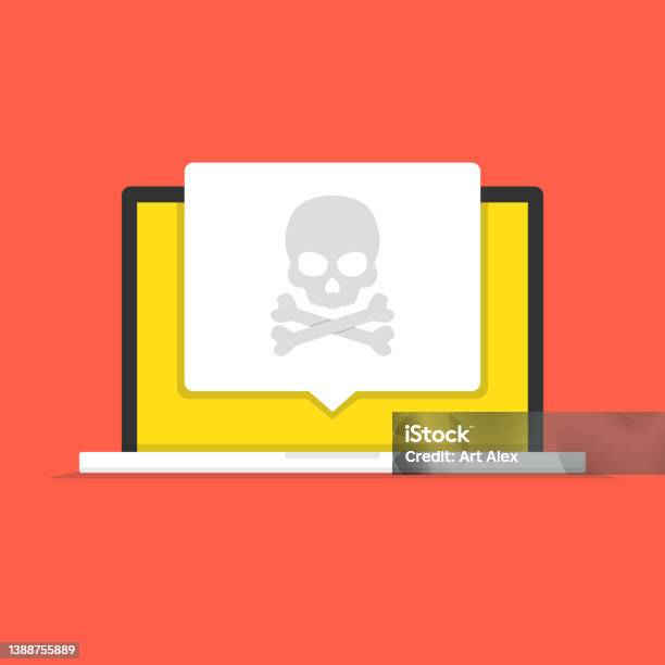 Laptop Dengan Tengkorak Di Layar Konsep Virus Pembajakan Peretasan Dan