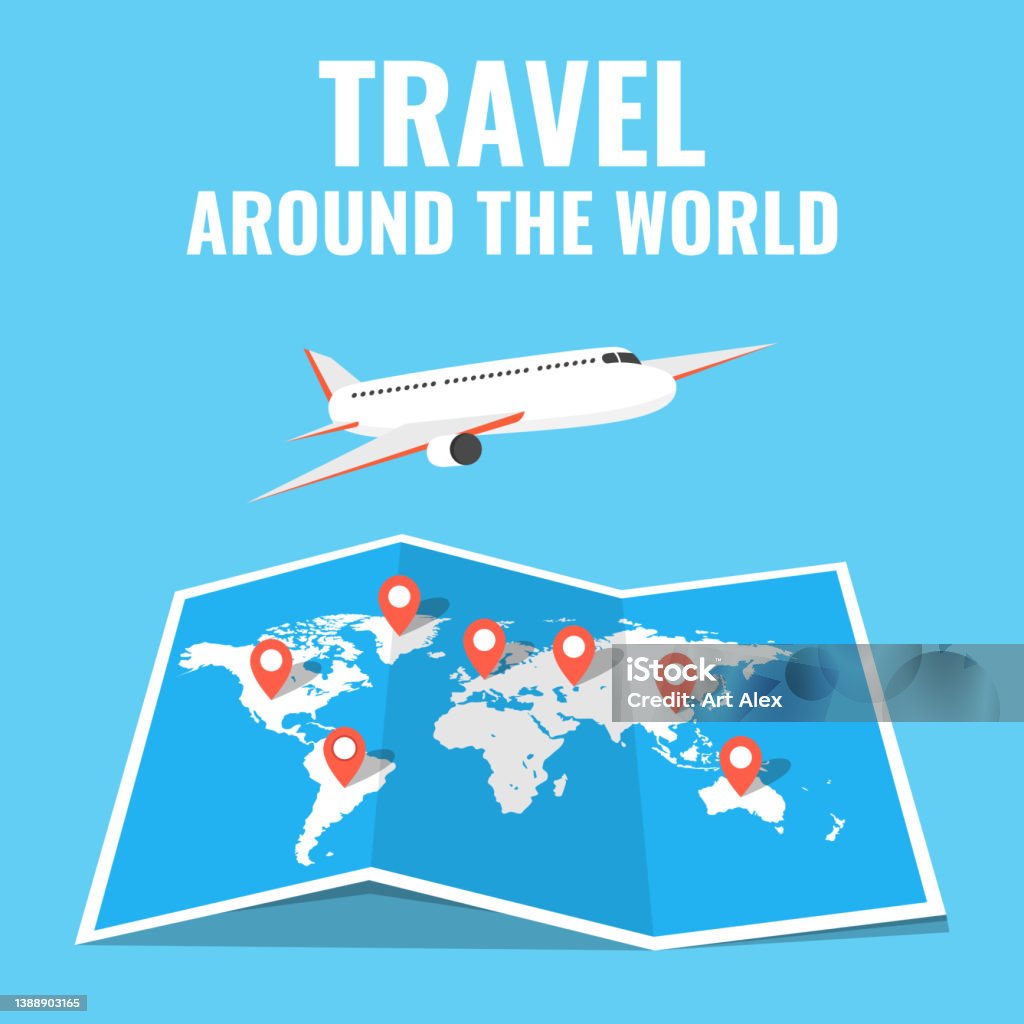Vetores De Avião Voando Sobre O Mapa Do Mundo Ao Redor Do Mundo