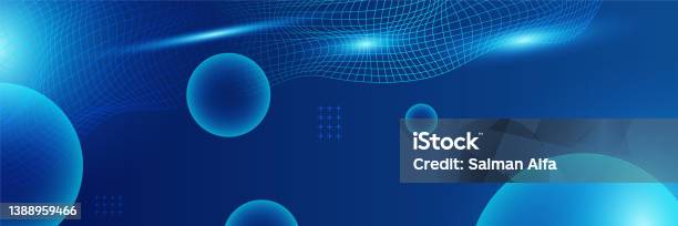 Gaya Lingkaran Digital Latar Belakang Desain Spanduk Lebar Biru Abstrak