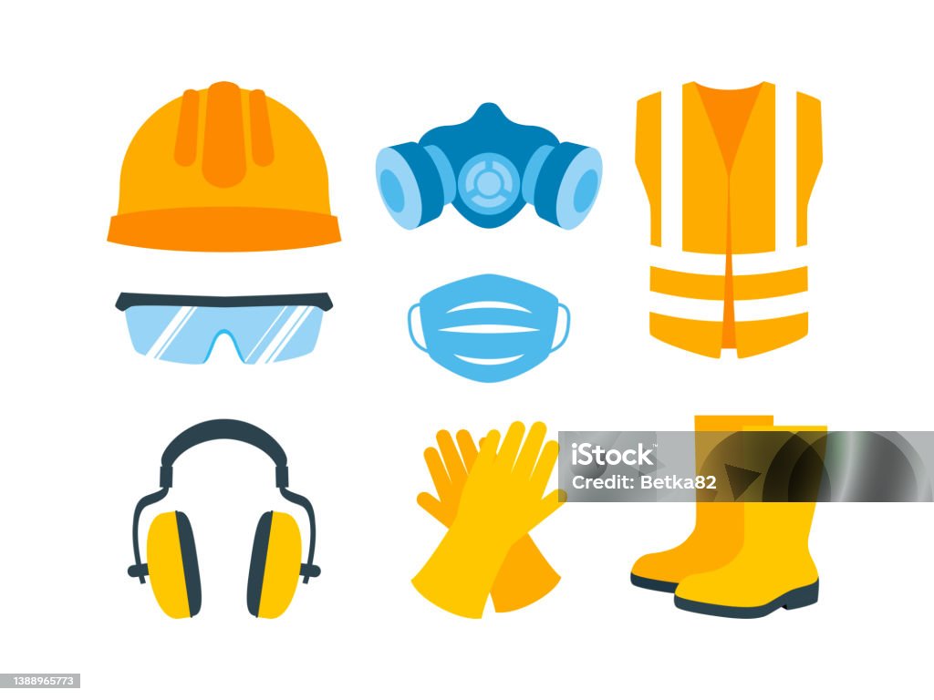 Work Personal Protective Equipment And Clothing Icon Set Vector Stock