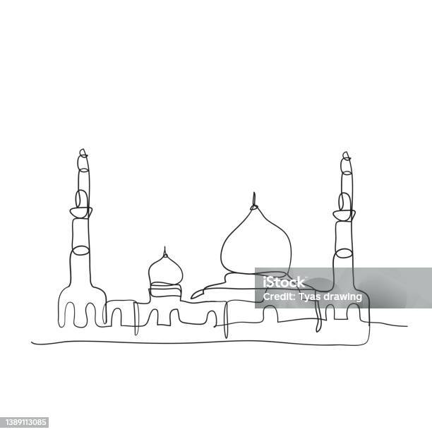 Vettore Dellillustrazione Della Moschea Islamica Del Disegno Continuo Della Linea In