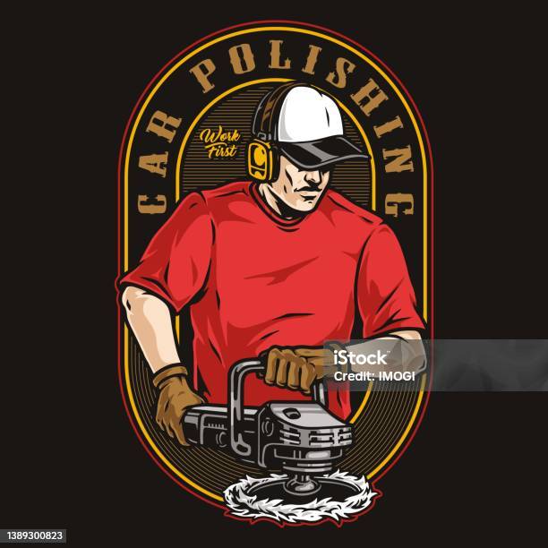 Ilustración De Pulidor Automático Con Emblema De Herramienta De Búfer Y