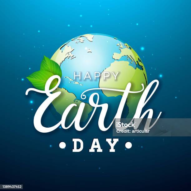 Illustration Du Jour De La Terre Avec Planète Et Feuille Verte Sur Fond