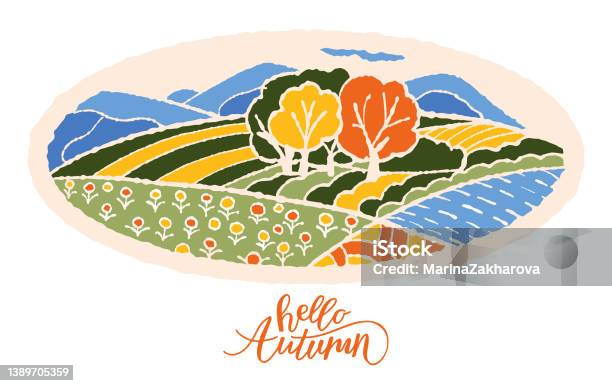 Paysage Dautomne Un Dessin Simple De Style Dessin Animé Vecteurs Libres