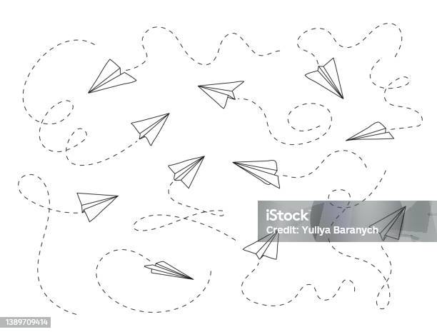 Icône Plane Avec Vecteur De Trajectoire De Vol Avion En Papier Dans Un