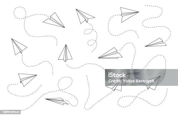 Icône Plane Avec Vecteur De Trajectoire De Vol Avion En Papier Dans Un