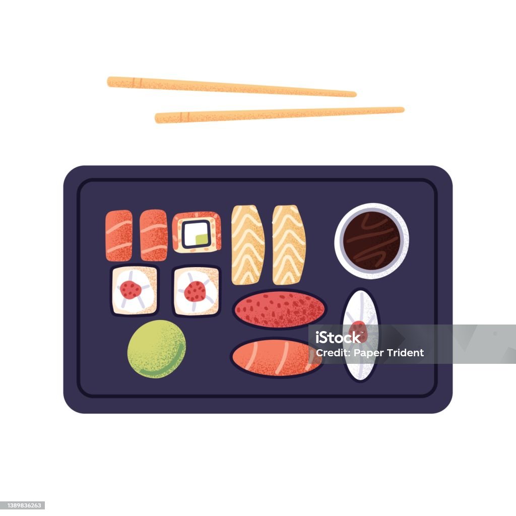 Kotak Sushi Atur Dengan Sumpit Makanan Laut Jepang Dengan Nasi Ikan