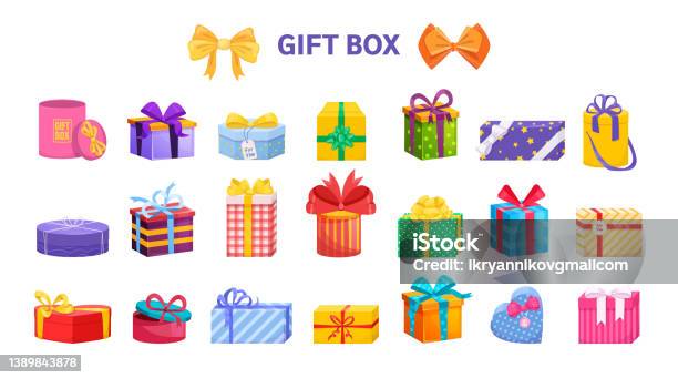 Kotak Hadiah Yang Dibungkus Menyajikan Bentuk Yang Berbeda Dengan Pita ... Kotak Hadiah Yang Dibungkus Menyajikan Bentuk Yang Berbeda Dengan Pita ...