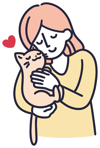 猫を飼っている女性 シンプルなイラスト 飼い猫のベクターアート素材や画像を多数ご用意 飼い猫 抱きしめる 女性 Istock