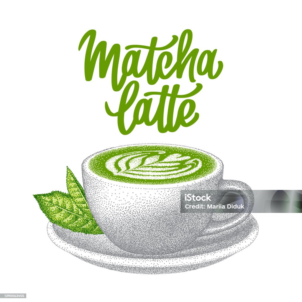Matcha Latte Teh Hijau Dengan Susu Dalam Cangkir Sketsa Dengan Huruf ... Matcha Latte Teh Hijau Dengan Susu Dalam Cangkir Sketsa Dengan Huruf ...