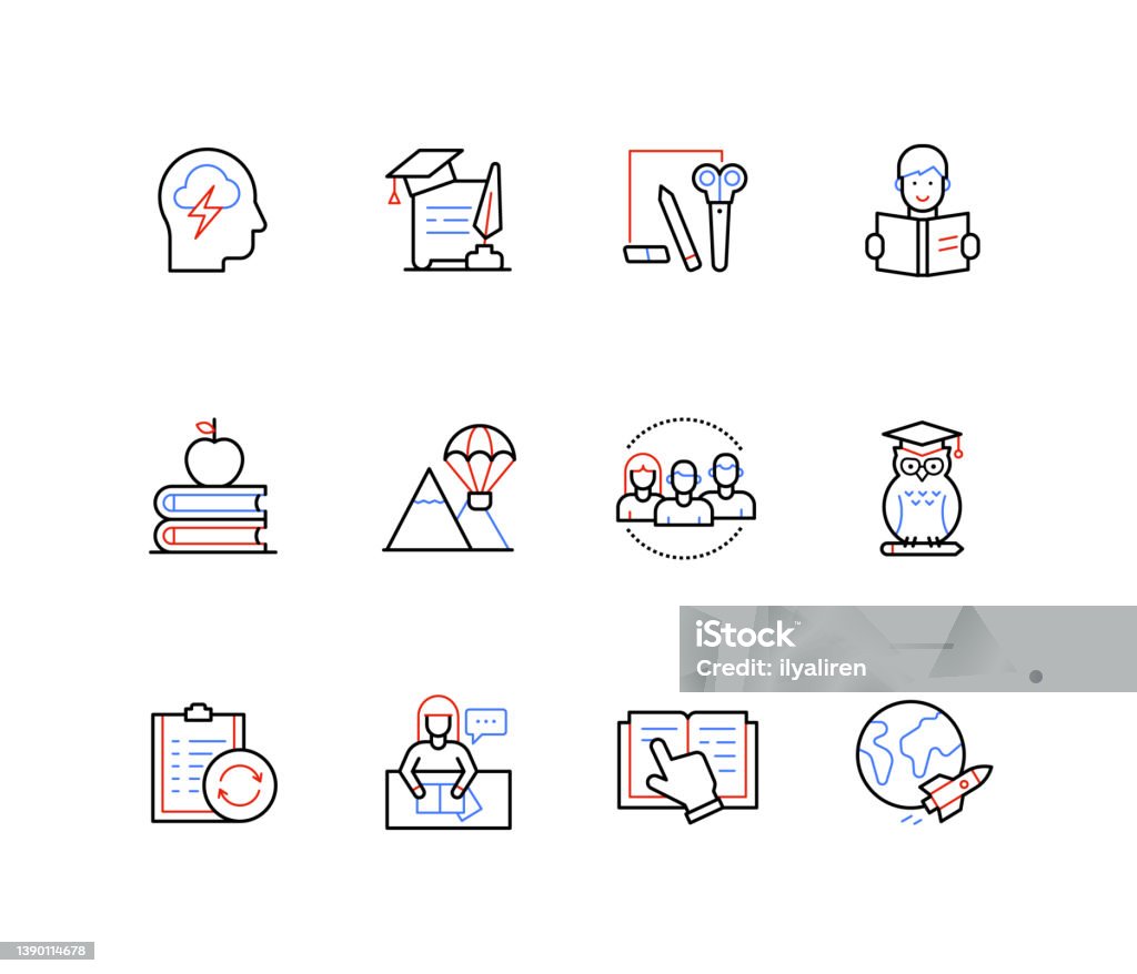 Ilustración de Aprender Cosas Nuevas Y Educación Iconos De Estilo De ... Ilustración de Aprender Cosas Nuevas Y Educación Iconos De Estilo De ...