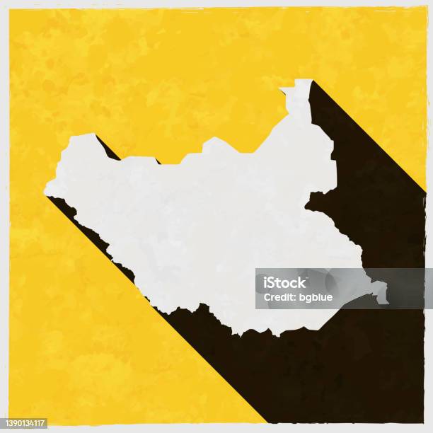 Carte Du Soudan Du Sud Avec Une Longue Ombre Sur Fond Jaune Texturé
