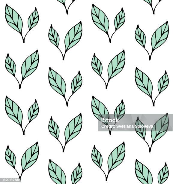 Pola Mulus Vektor Daun Sketsa Doodle Yang Digambar Tangan Ilustrasi