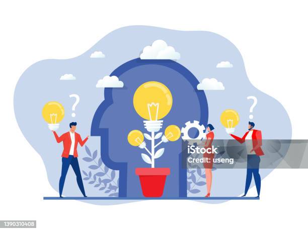 Tim Kolega Memikirkan Ideide Baru Proses Brainstorming Dalam Kepala