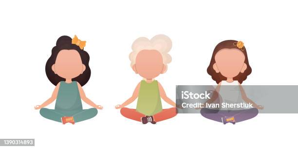 Gadisgadis Kecil Duduk Dalam Posisi Lotus Anakanak Yoga Vektor Atur ... Gadisgadis Kecil Duduk Dalam Posisi Lotus Anakanak Yoga Vektor Atur ...