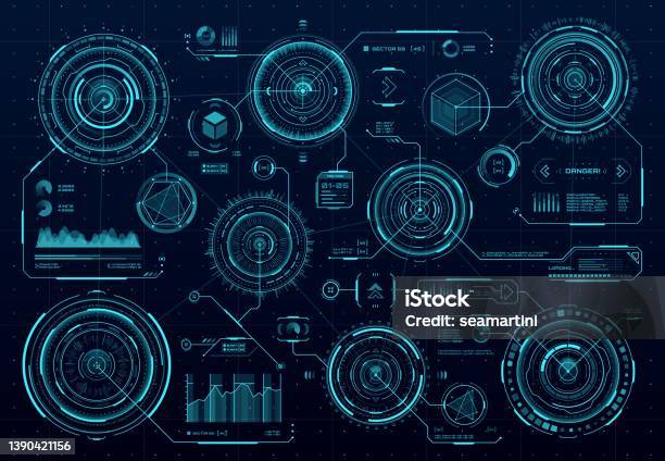 Panel Melingkar Futuristik Hud Antarmuka Sci Fi Ilustrasi Stok Unduh