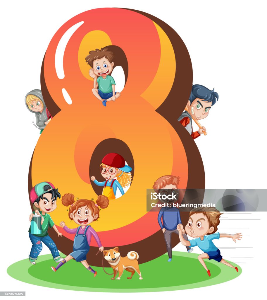 Ilustración de Ocho Niños Con La Caricatura Número Ocho y más Vectores ... Ilustración de Ocho Niños Con La Caricatura Número Ocho y más Vectores ...