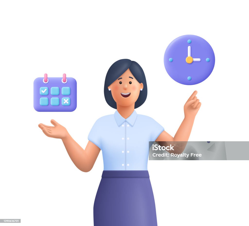 Jeune Femme Daffaires Souriante Montrant Le Calendrier Et Lhorloge