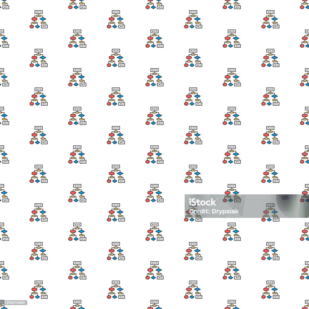 Vector Algorithm Coding Block Schemes Pattern With Various Icons Symbol Texture Design Stok