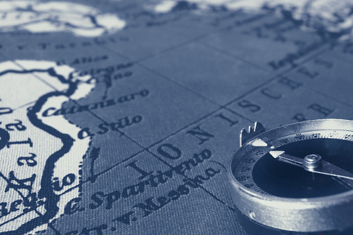 Magnetic Old Compass On World Vintage Maptravel Geography Navigation
