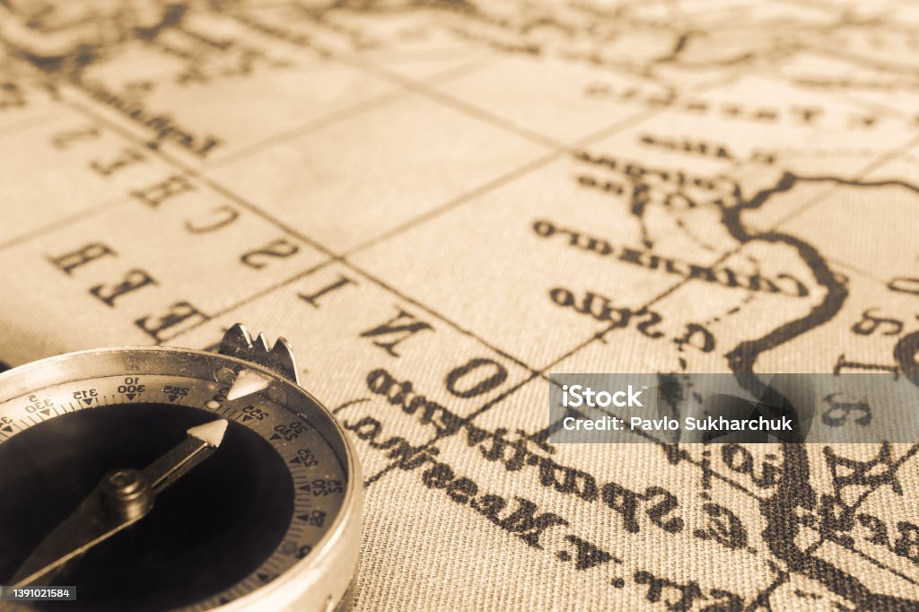 Magnetic Old Compass On World Vintage Maptravel Geography Navigation