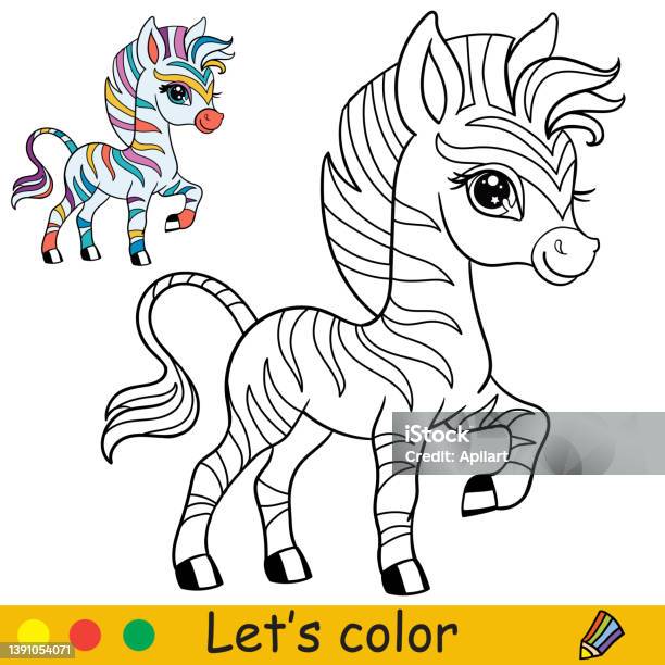 Ilustración De Dibujos Animados Lindo Arco Iris Feliz Cebra Colorear