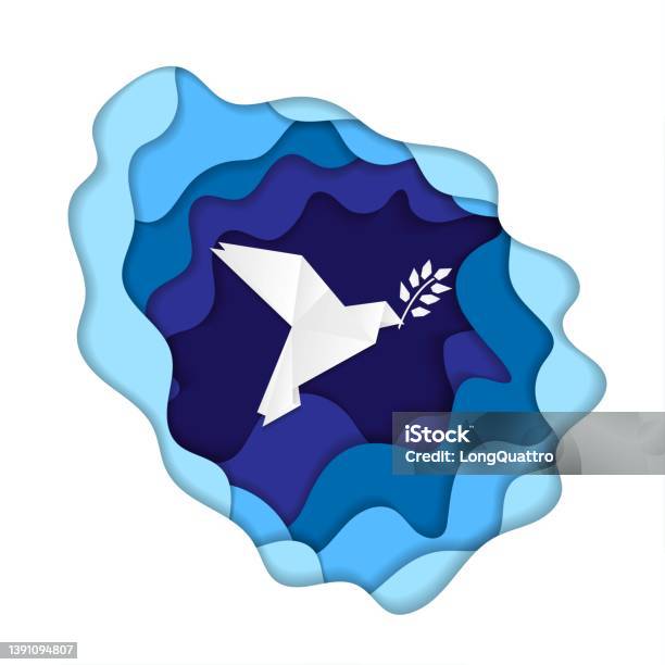 Colombe De La Paix Coupée En Papier Bleu Vecteurs Libres De Droits Et