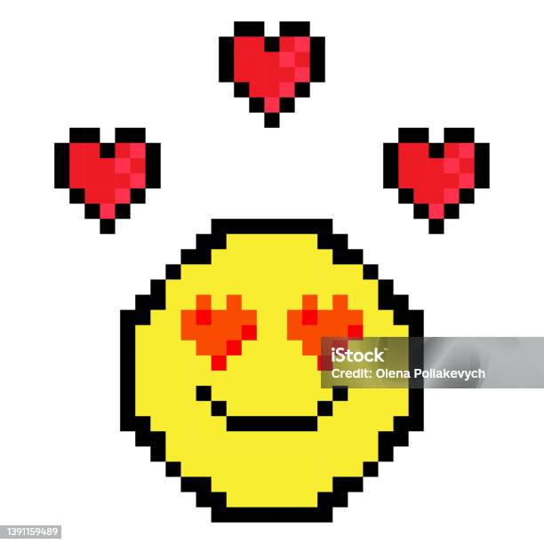 Pixel Smiley Hearts Love Symbol Pixel Art Red Heart Happy Face Cute