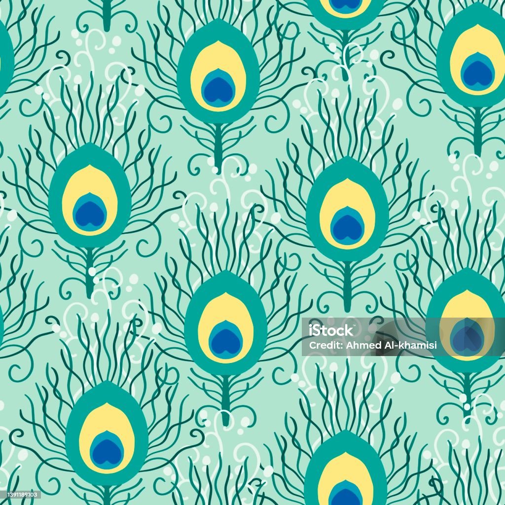 Peacock Feathers Seamless Pattern Stock Illustration Download Image