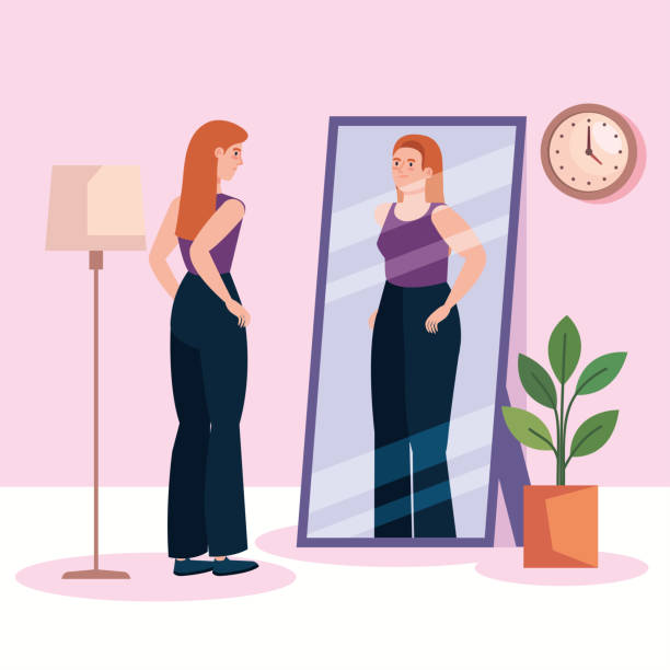 150 Overweight Woman Looking In Mirror Stock Illustrations Royalty