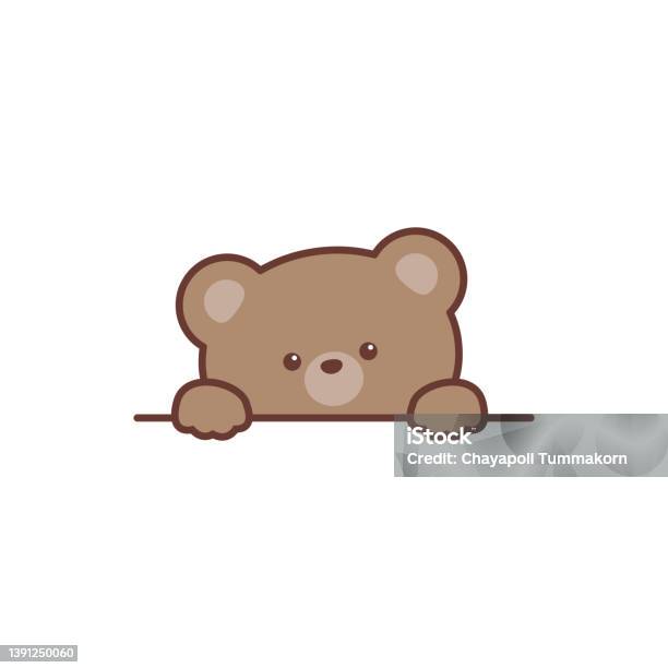 Cute Brown Bear Peeking Vector Illustration Stock Illustration