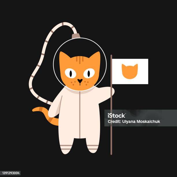 Vector Cute Cat In Space Puts A Flag Cat Astronaut In Flat Design Funny ... Vector Cute Cat In Space Puts A Flag Cat Astronaut In Flat Design Funny ...